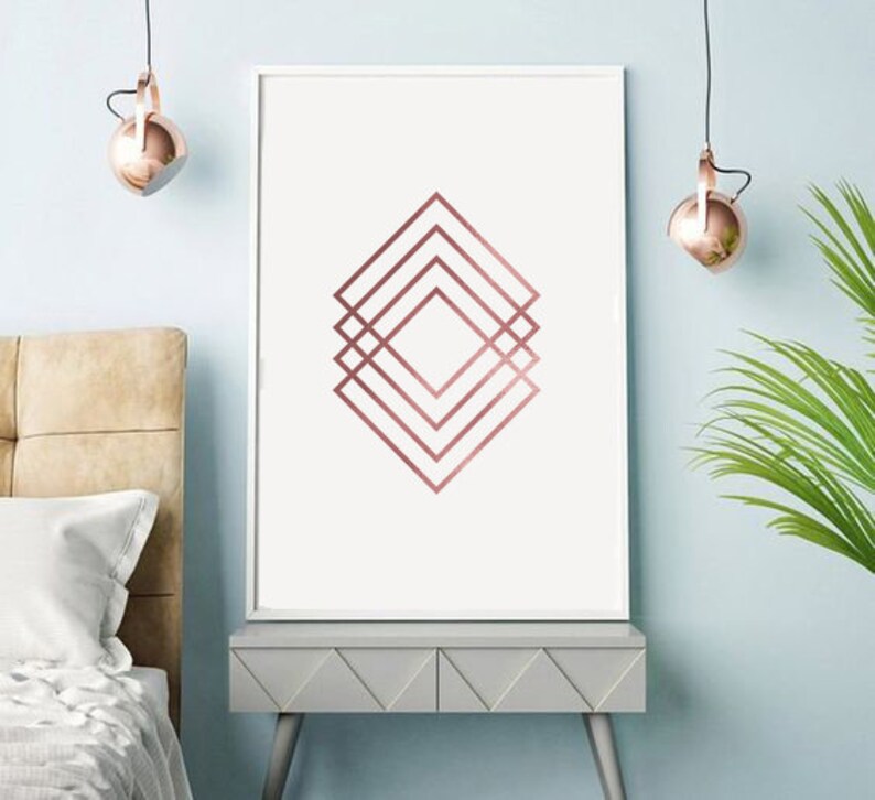 Geometric Rose Gold Printable Wall Art Prints, Abstract Digital ...