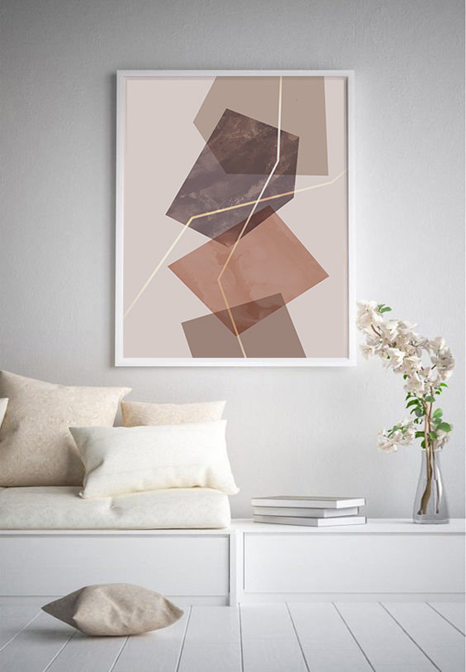 Beige Geometric Abstract Art Print: Minimalist Modern Wall Decor ...