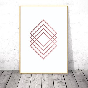 Geometric Rose Gold Printable Wall Art Prints, Abstract Digital ...