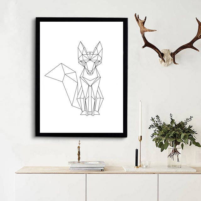 Fox Print Black and White Fox Gift Nursery Animal Print | Etsy