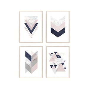 Navy and Blush Wall Art, Navy Blue Décor, Printable Wall Art, Geometric ...