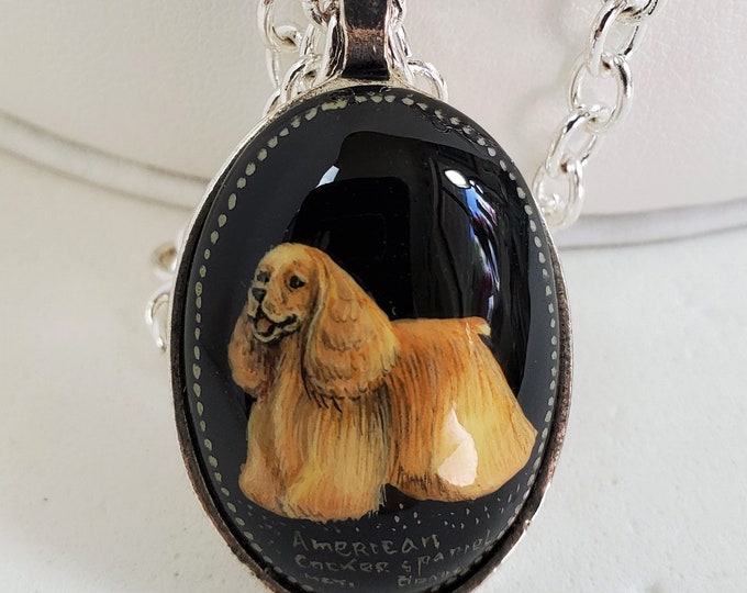 Cameo American Cocker Spaniel Dog Hand Painted Art Cameo Black Onyx ...