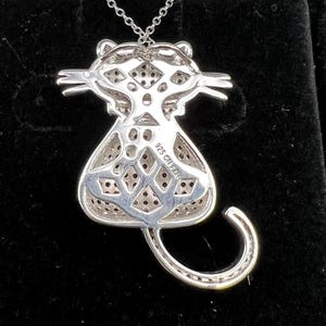 STERLING CZ CAT Silver 18 Inch Chain Necklace Rare Fine Jewelry Ex Cond ...