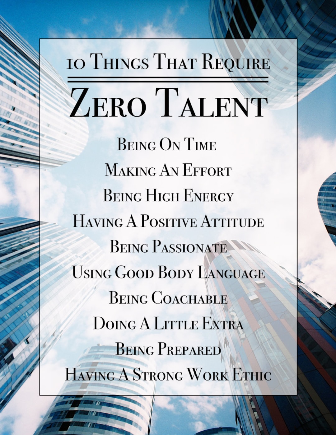 10 Things That Require Zero Talent, Inspirational Print Poster ...