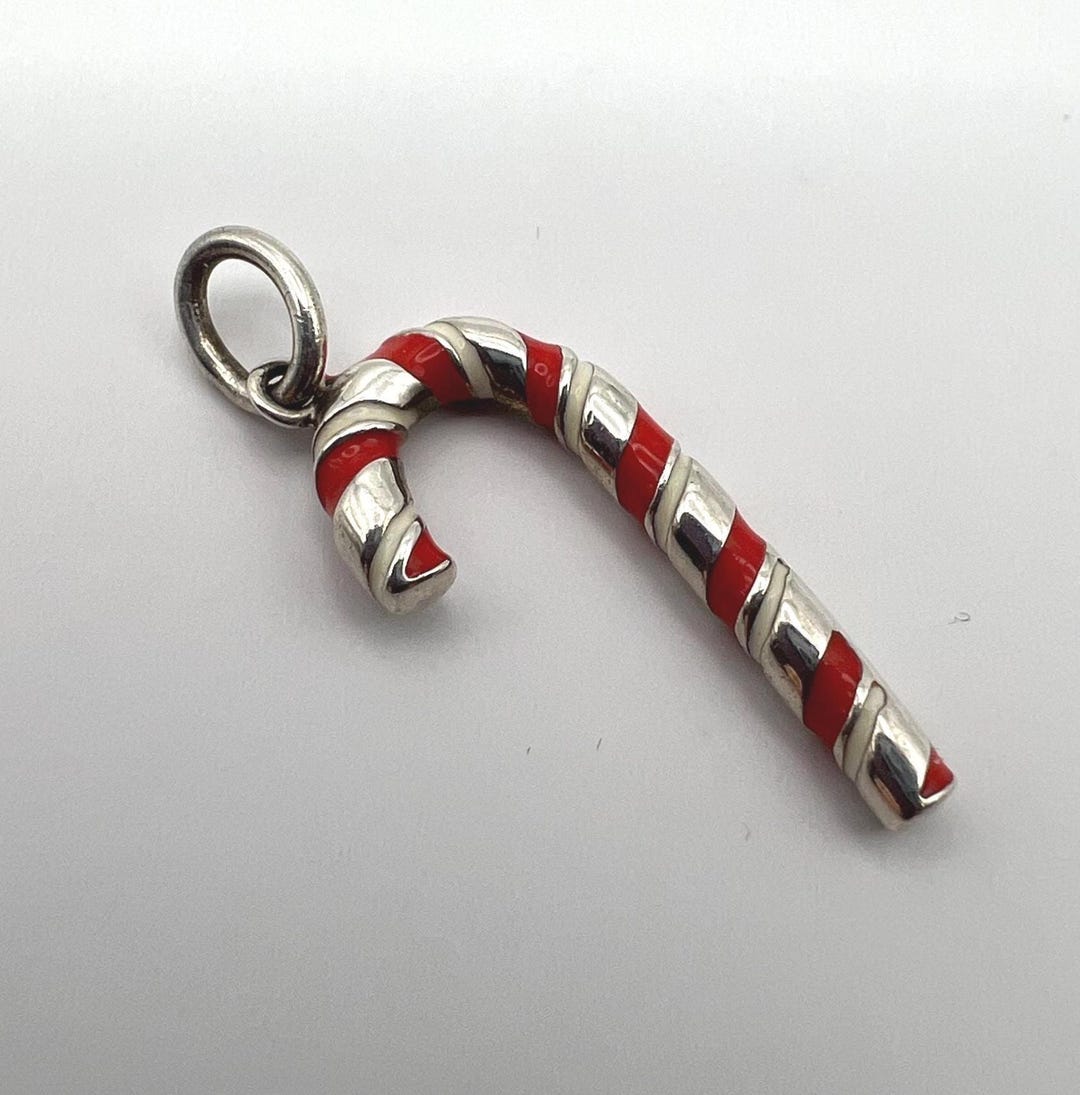 Vintage Sterling Silver Enamel Candy Cane Charm – Marked © T&co. 925 ...