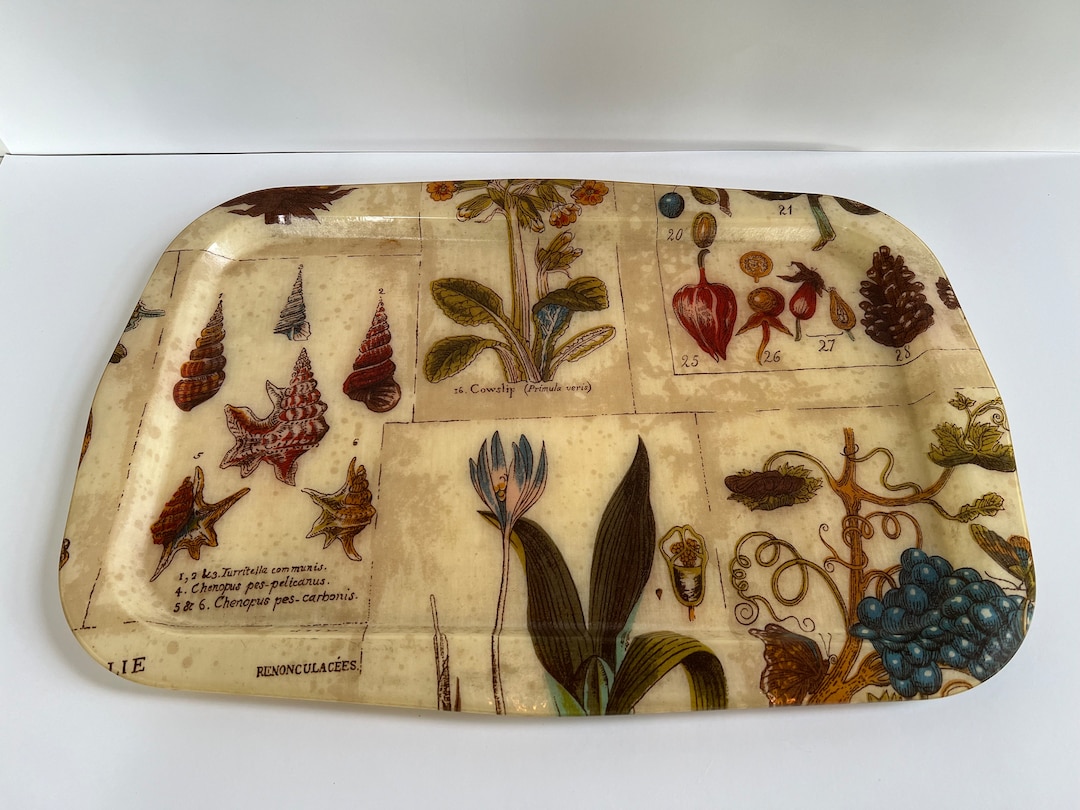 FIBERGLASS BOTANICAL TRAY Rectangle Serving Platter Home Decor Ex Cond ...