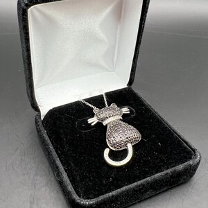 STERLING CZ CAT Silver 18 Inch Chain Necklace Rare Fine Jewelry Ex Cond ...