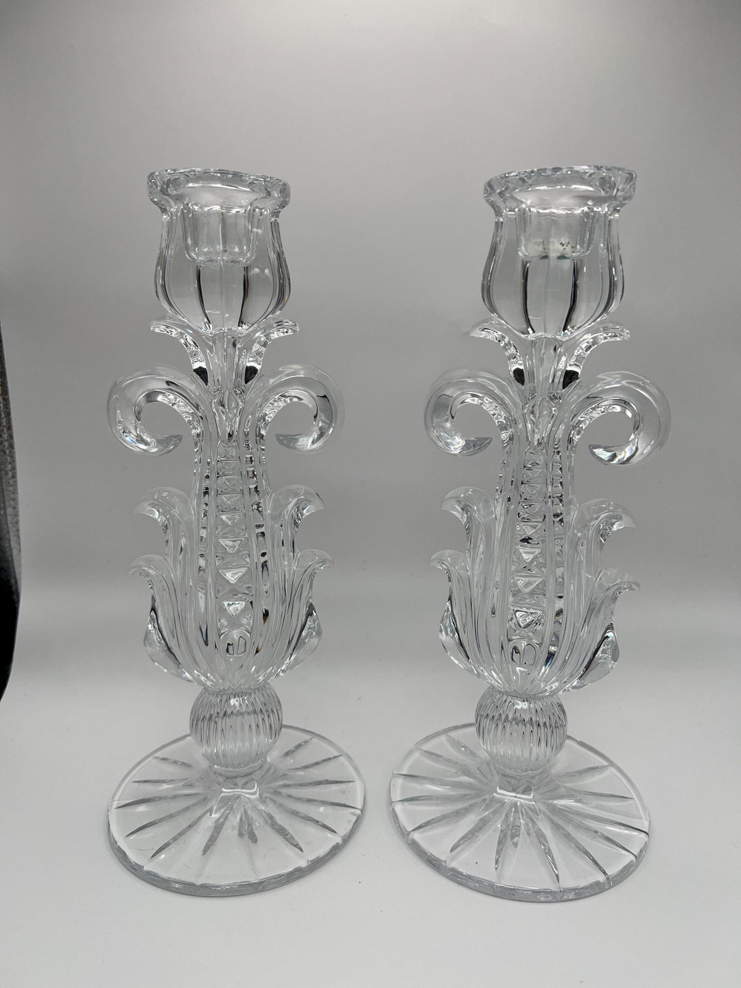 GUSEVSKY CRYSTAL CANDLESTICKS Rare Stunning Substantial Elegant Russian ...
