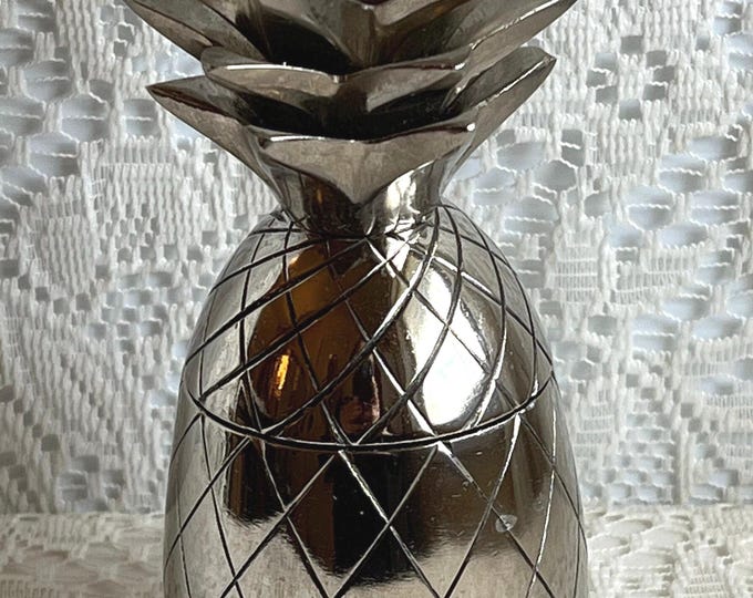 FRUIT TRINKET BOX Shiny Silver Metal Pineapple Container Nostalgic Home ...
