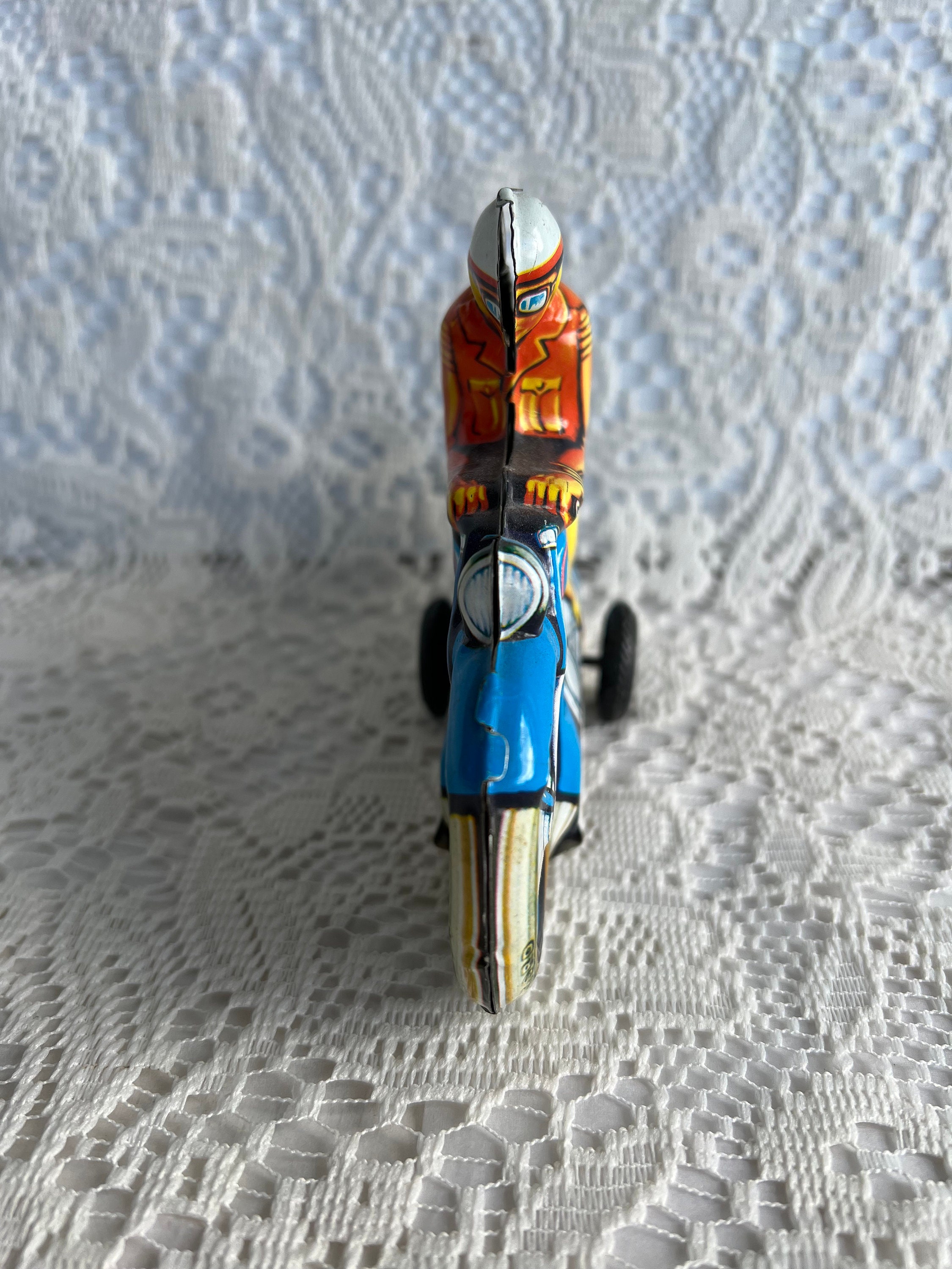 VINTAGE TIN TOYS Two Rare Friction Blue Original Pn-cord Motorcycle ...