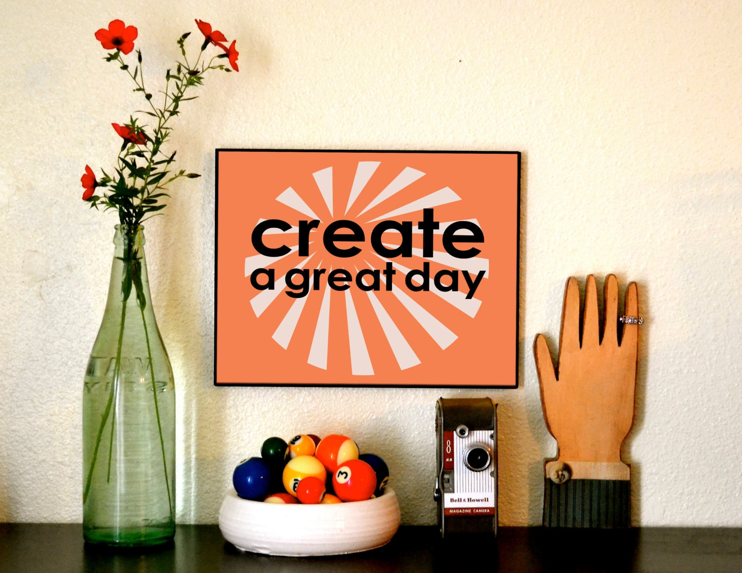 Create A Great Day Inspirational Print Poster Orange Burst Typography ...