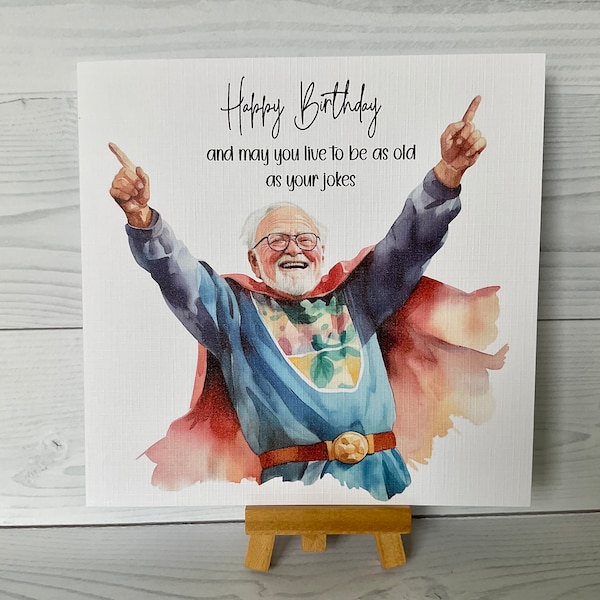 Birthday Card, Card for Him. Funny Old Men, Colourful Watercolour Card ...