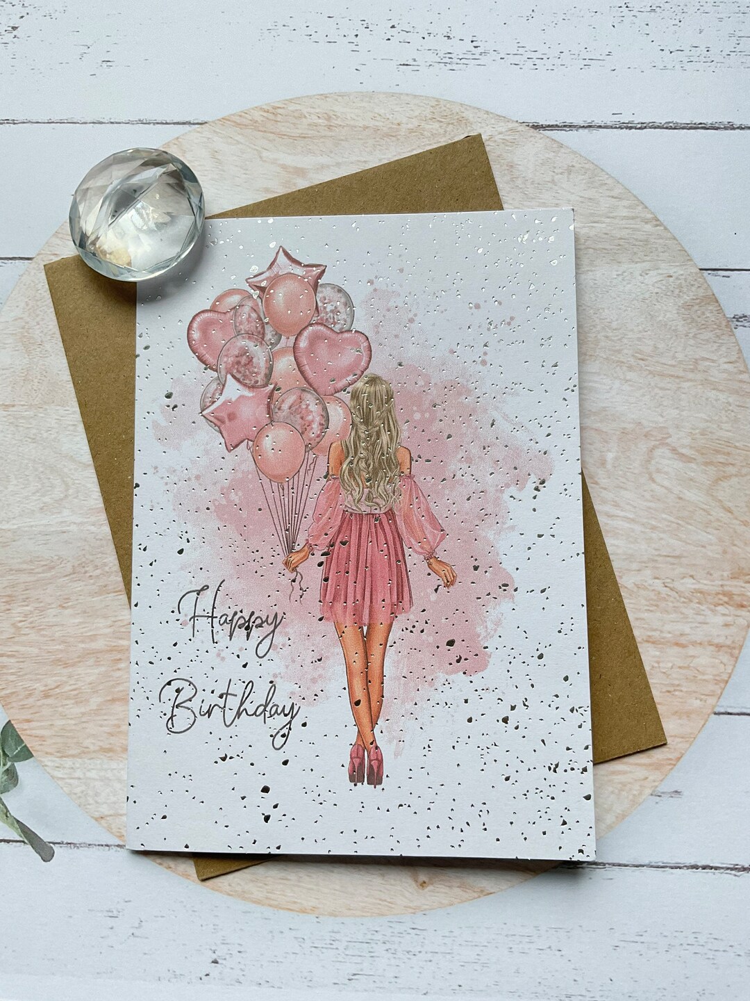 Birthday Girl With Balloons Girly Pink Sparkle Birthday Card - Etsy