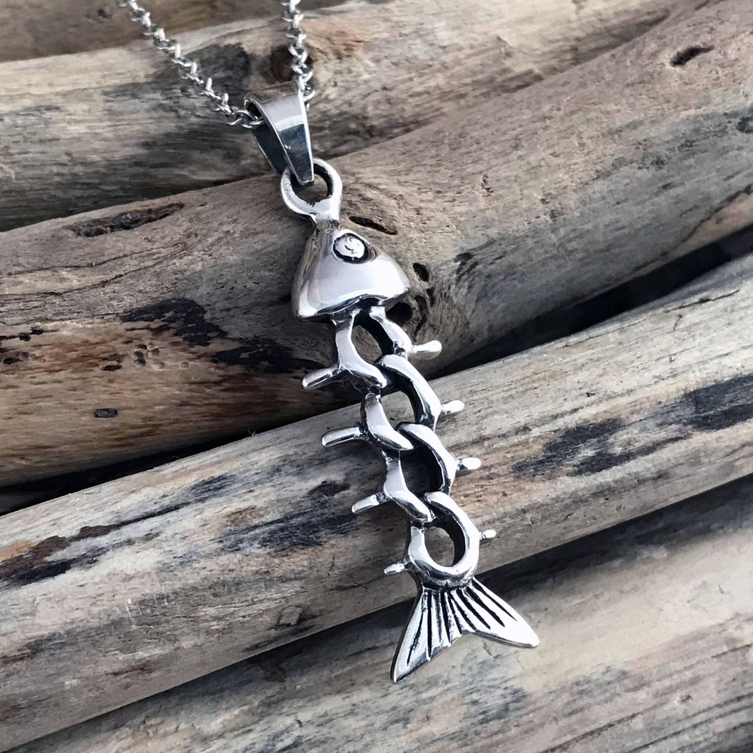 Sterling Silver Fish Bone Pendant: Edgy Nautical Jewelry - Etsy
