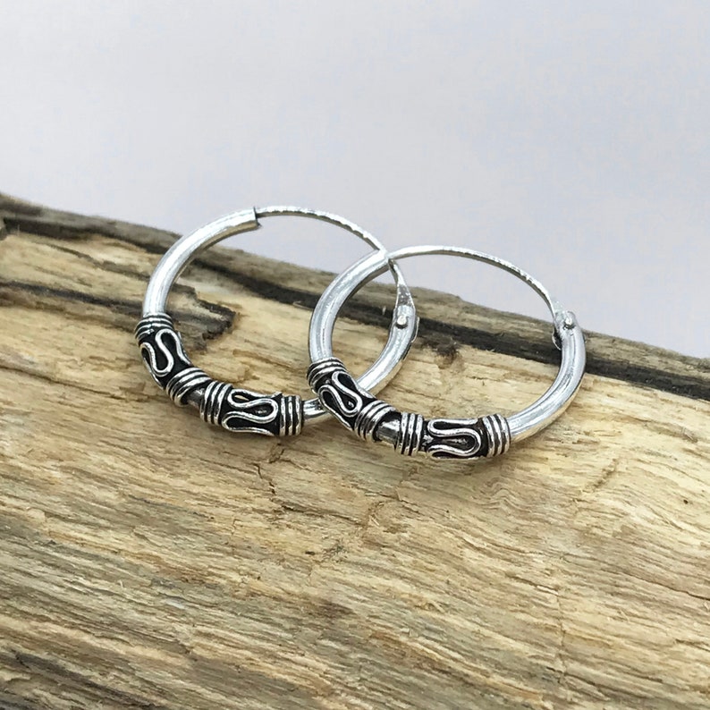 16mm (0.62") Sterling Silver Bali Hoop Earrings - Etsy