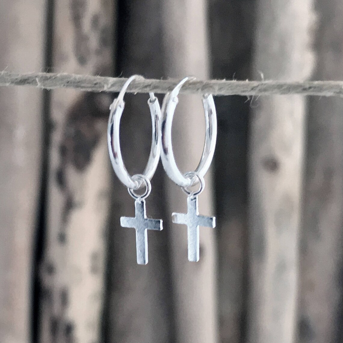Tiny Cross Hoops Silver Cross Hoop Earrings Gift for Her | Etsy