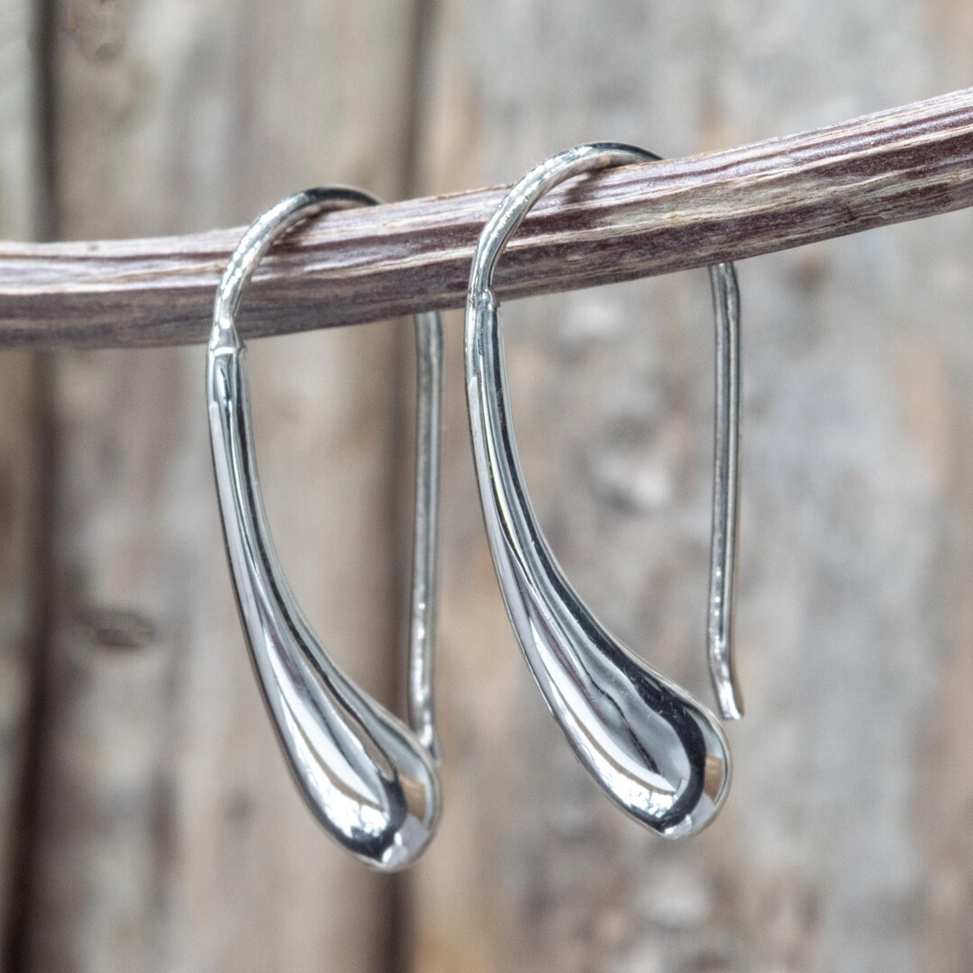 Sterling Silver Sculptural Tear Shape Dangle Drop Earrings - Etsy