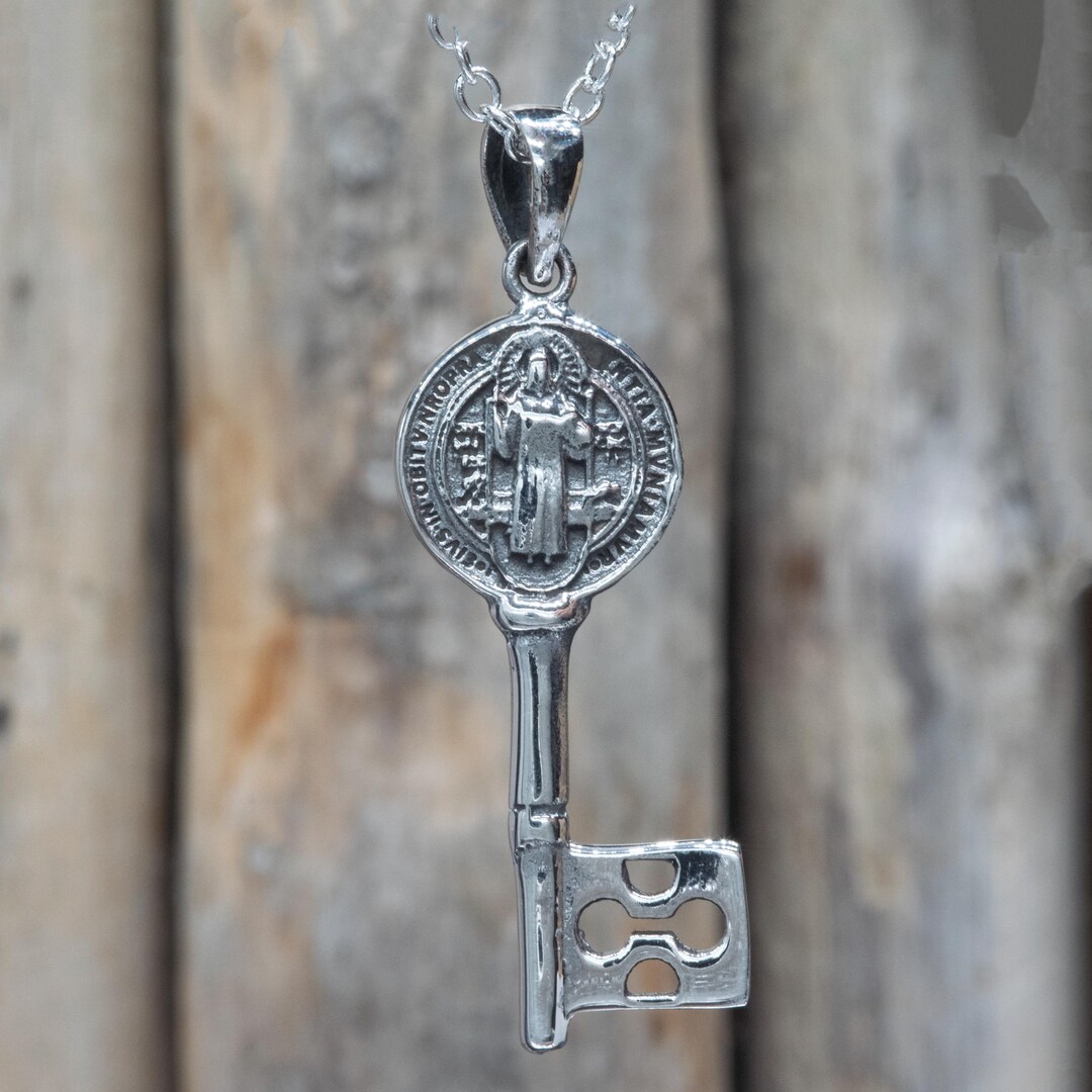St Benedict Key Pendant Necklace | Sterling Silver Protection Medal ...
