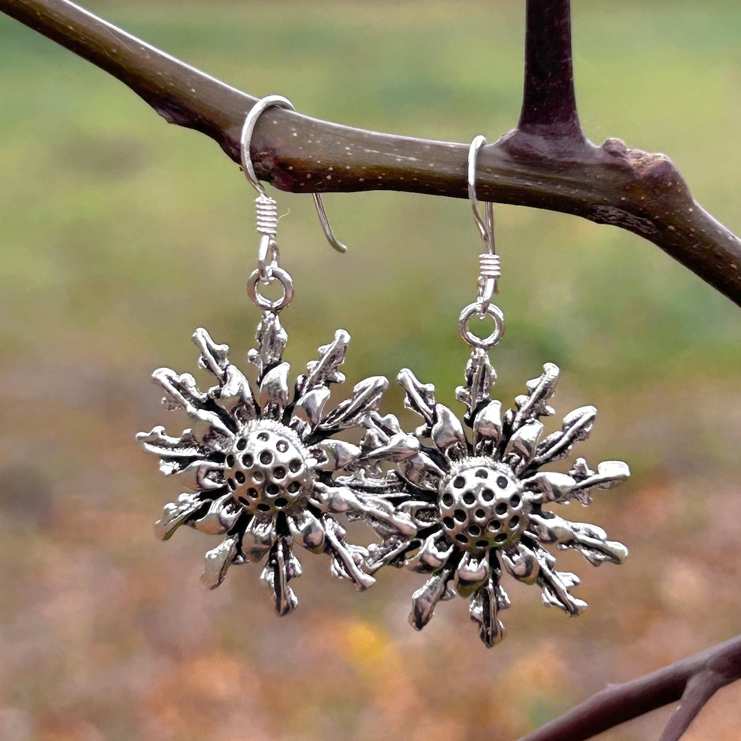 Eguzkilore Earrings - Sterling Silver Basque Sunflower Jewelry, Nature ...