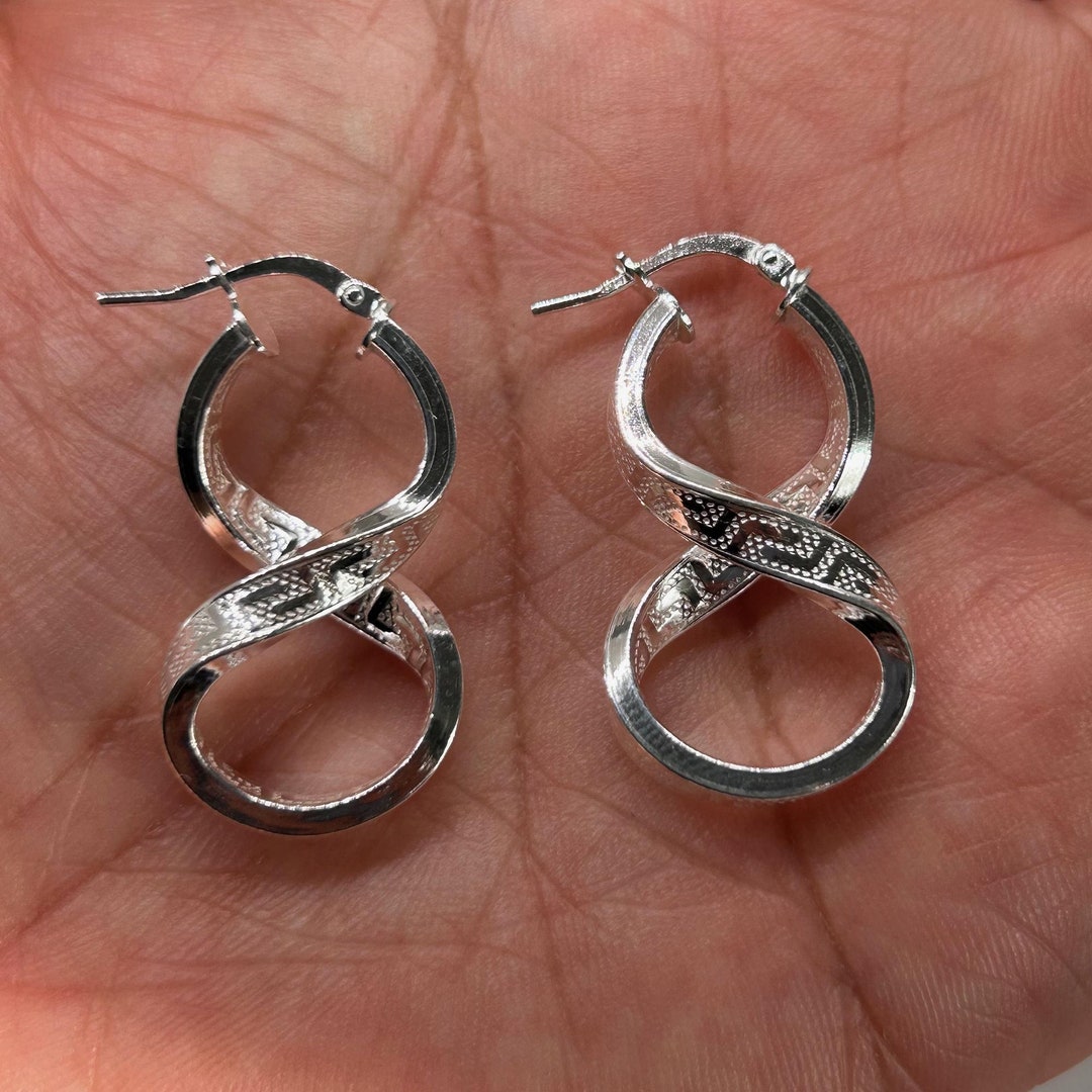 Greek Key Sterling Silver Infinity Hoop Earrings - 33x18 Mm BFV208 - Etsy