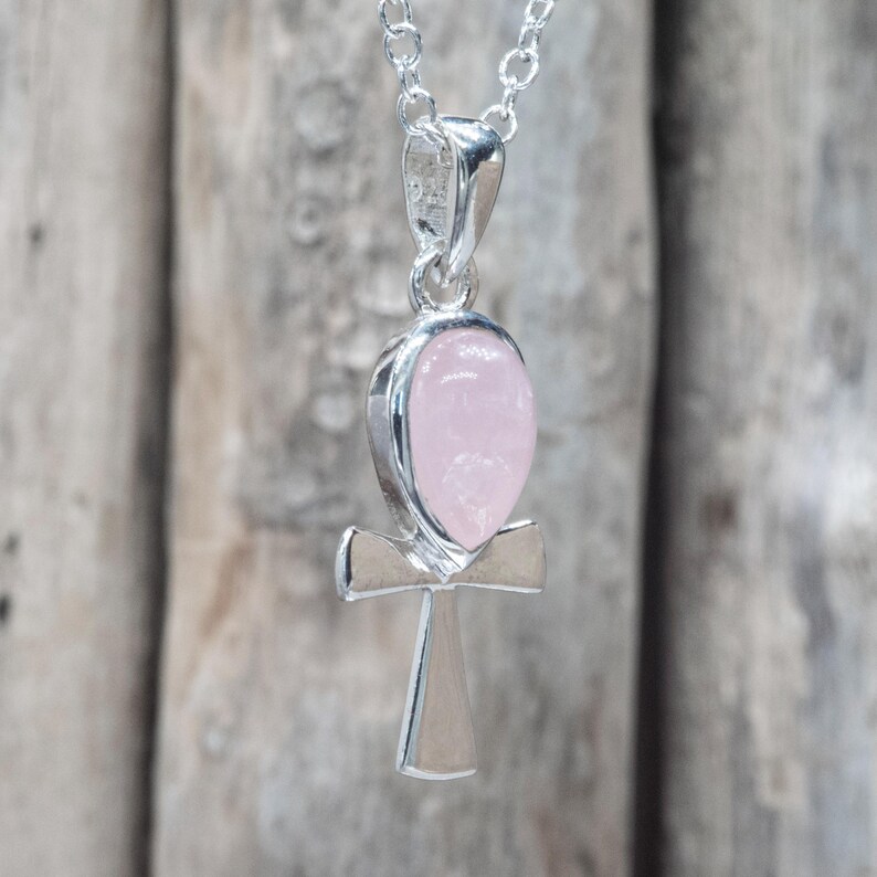 Rose Quartz Ankh Pendant: Sterling Silver Egyptian Key of Life Amulet ...
