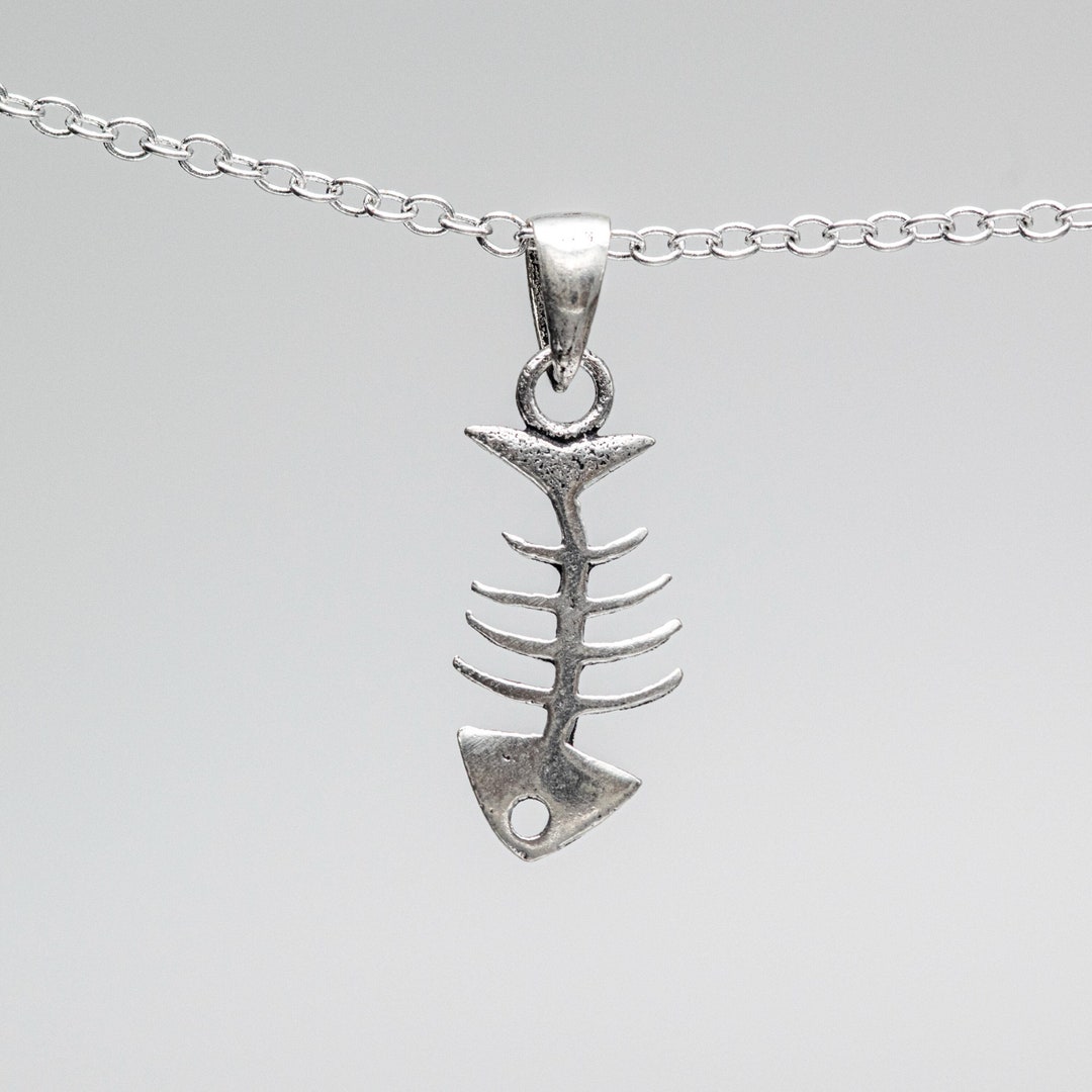 Sterling Silver Fishbone Skeleton Pendant Necklace - Etsy