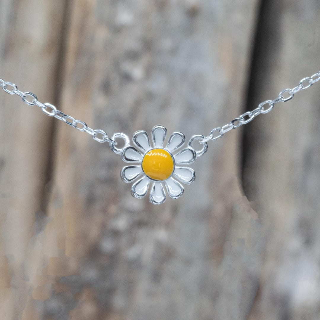 Sterling Silver Daisy Choker Necklace | Yellow Center Margarita Flower ...