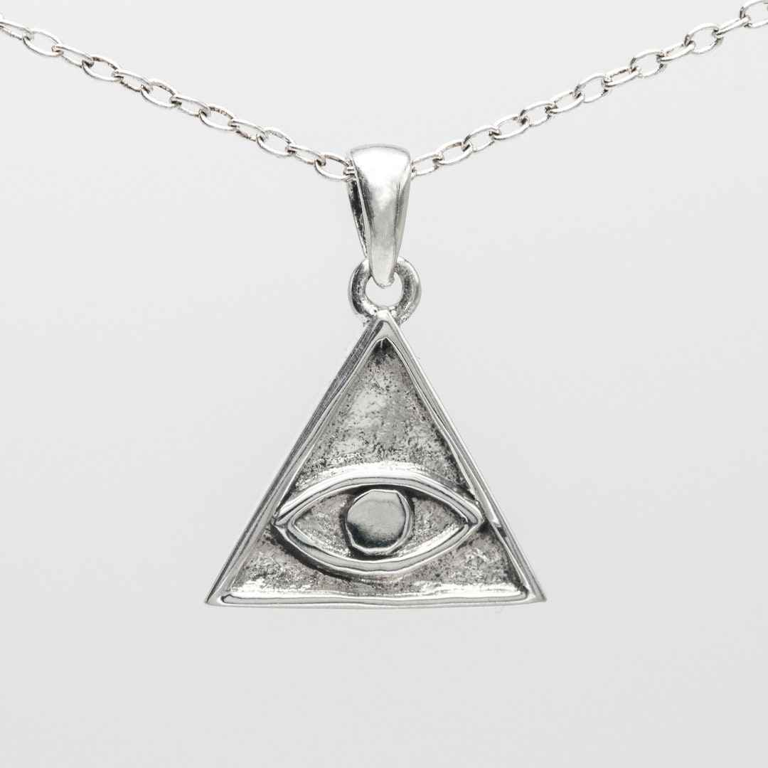 Silver All-seeing Eye in Triangle Pendant, All Seeing Eye Necklace ...