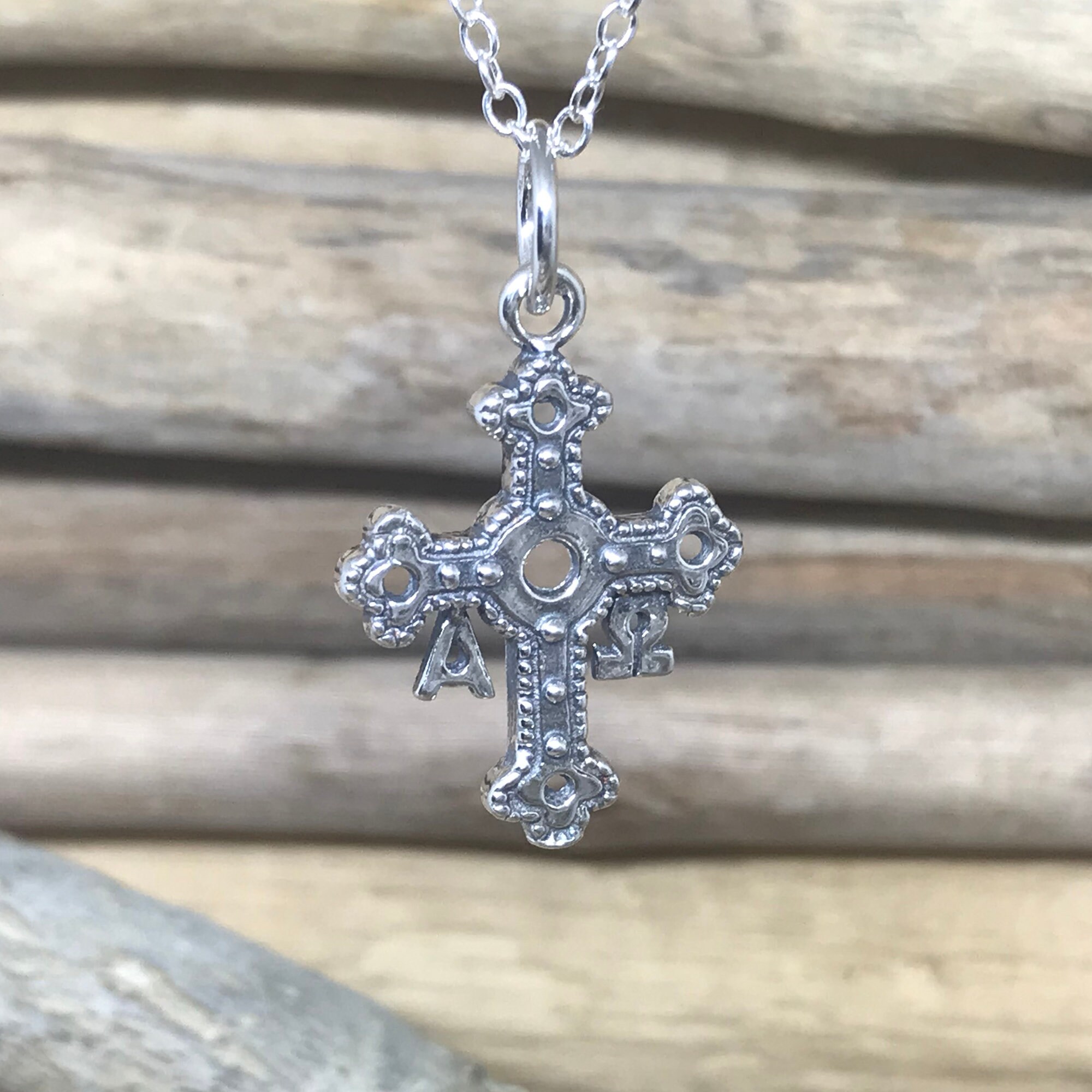 Alpha Omega Cross Silver Pendant Necklace HGP056 | Etsy