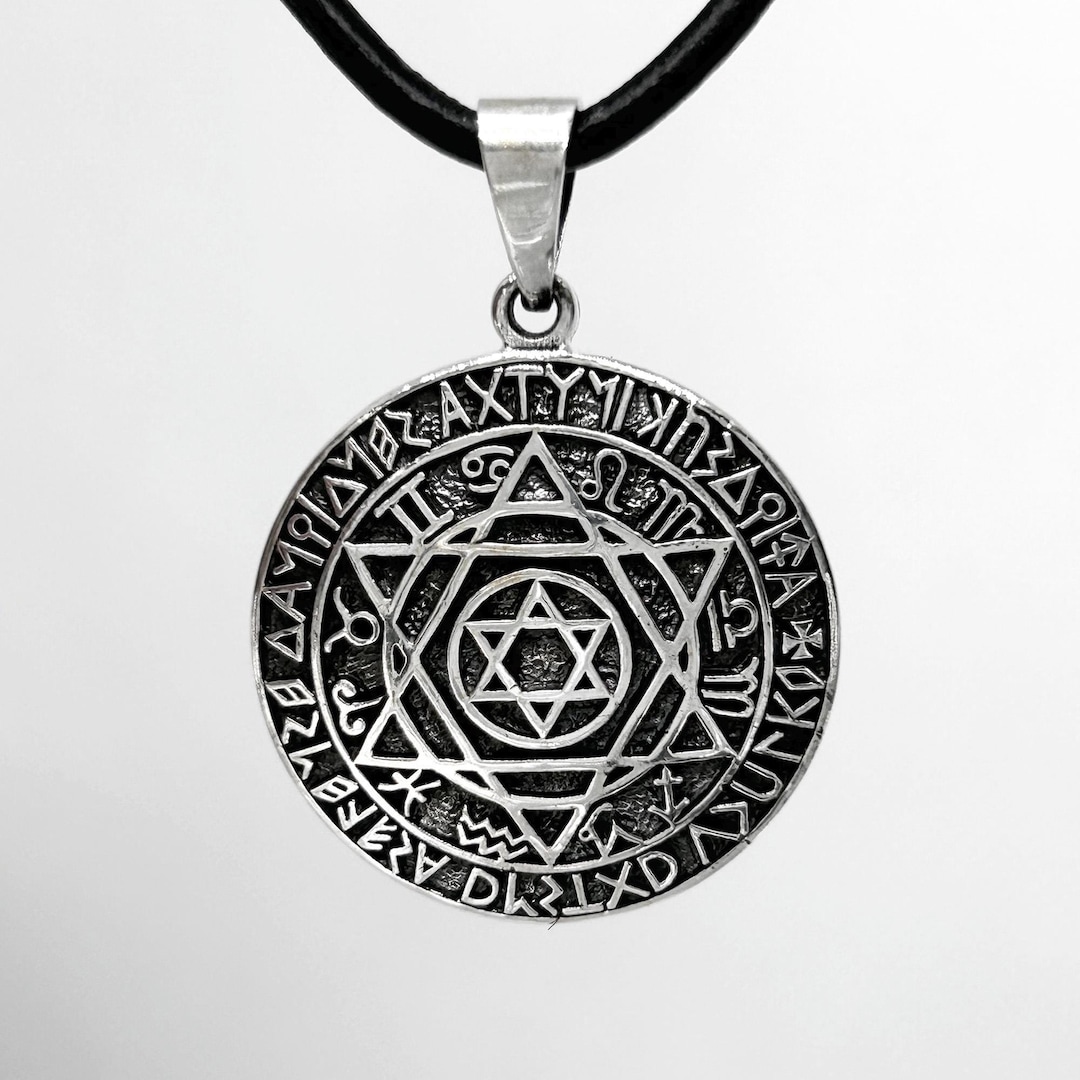 28mm Sterling Silver Magical Symbol Pendant With Black Leather Cord ...