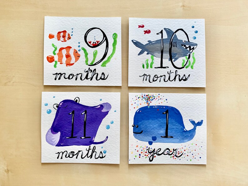 Andrew's Ocean * Downloadable 12 Baby Month Cards * 4x4 * Ocean Animals ...