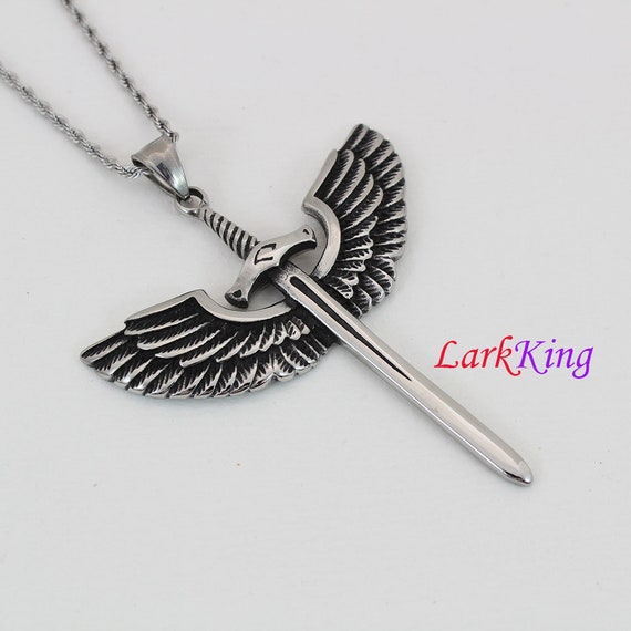 Large Cross Necklace Unique Sword With Wing Cross Pendant | Etsy