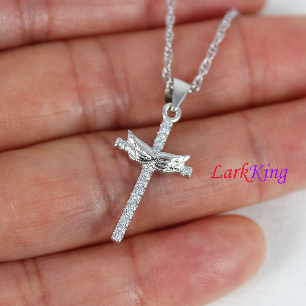 Angel Wings Cross Necklace Sterling Silver Cross Necklace | Etsy