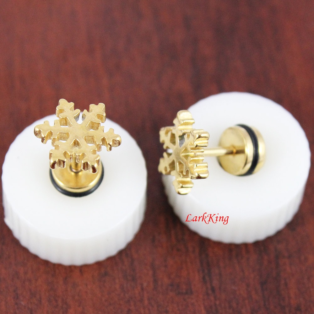 Snowflake Stud Earrings Black Stud Earrings Black Studs | Etsy