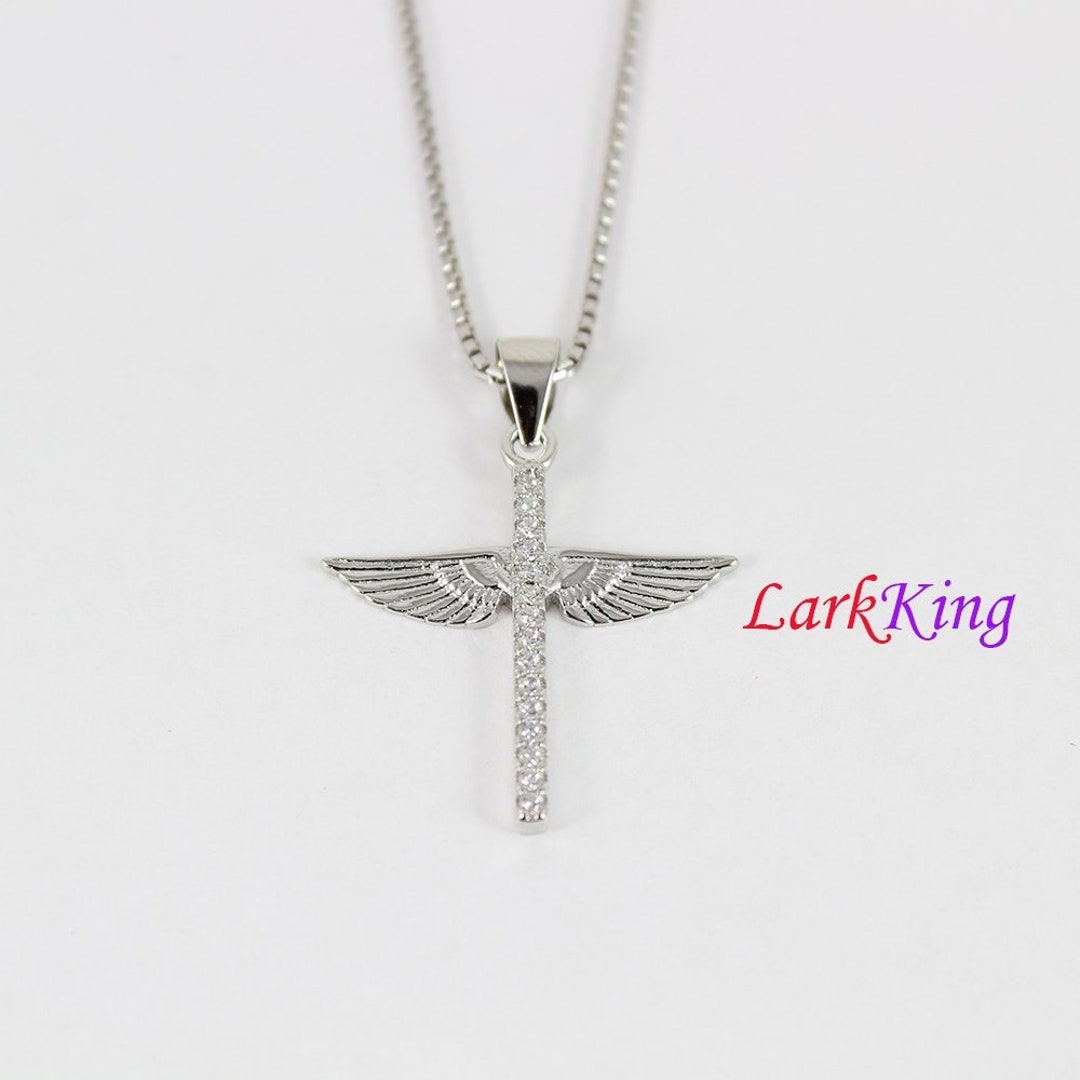 Sterling Silver Cross Necklace, Wings Cross Necklace, Wings Necklace ...