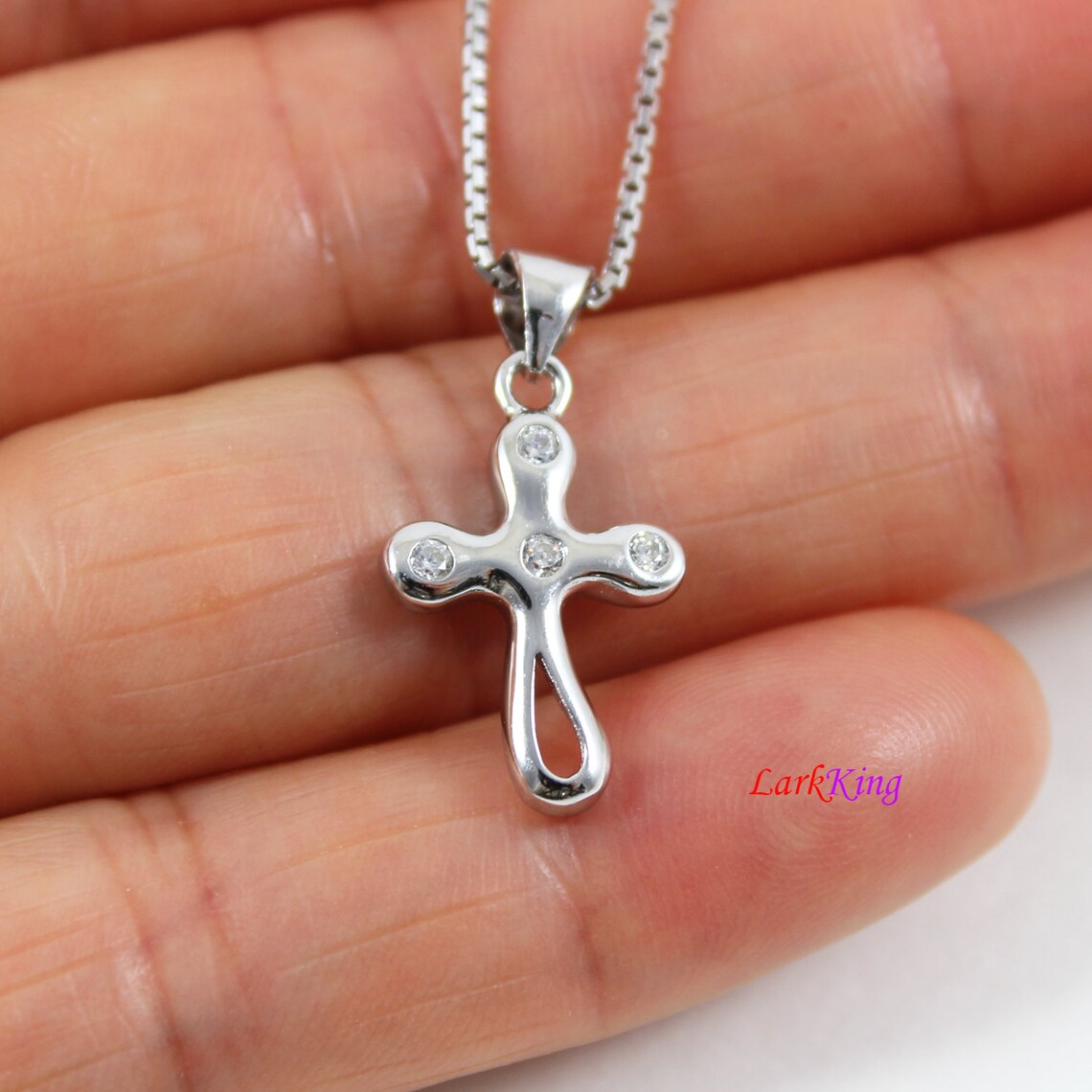 Sterling Silver Cross Necklace Small Silver CZ Cross - Etsy