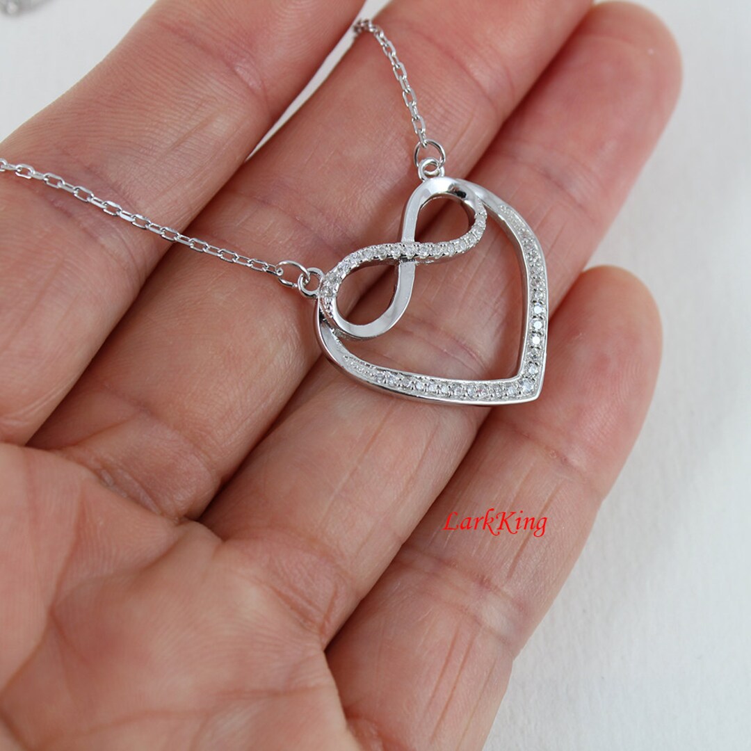 Sterling Silver Infinity Heart Necklace Personalized Necklace Initial ...