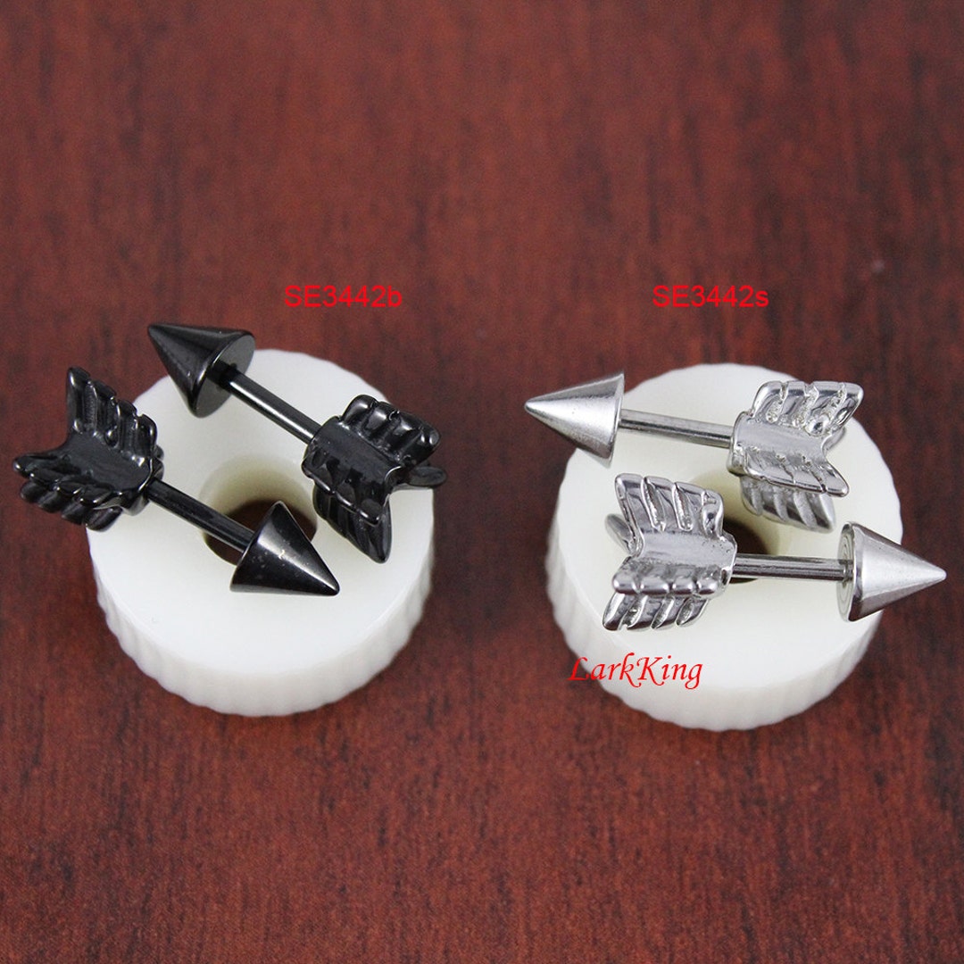 Stainless Steel Arrow Stud Earrings; Black Arrow Earrings, Black Studs ...