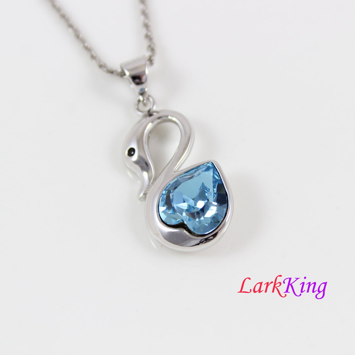 Swarovski blue crystal swan necklace sterling silver swan | Etsy