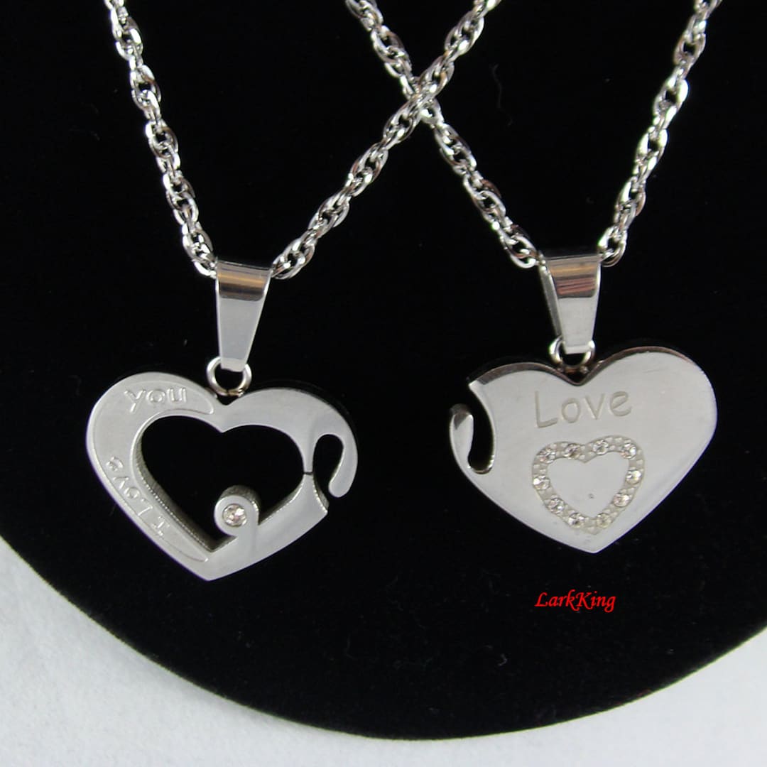 Collier cœur, collier coeur couple en acier inoxydable, collier ...