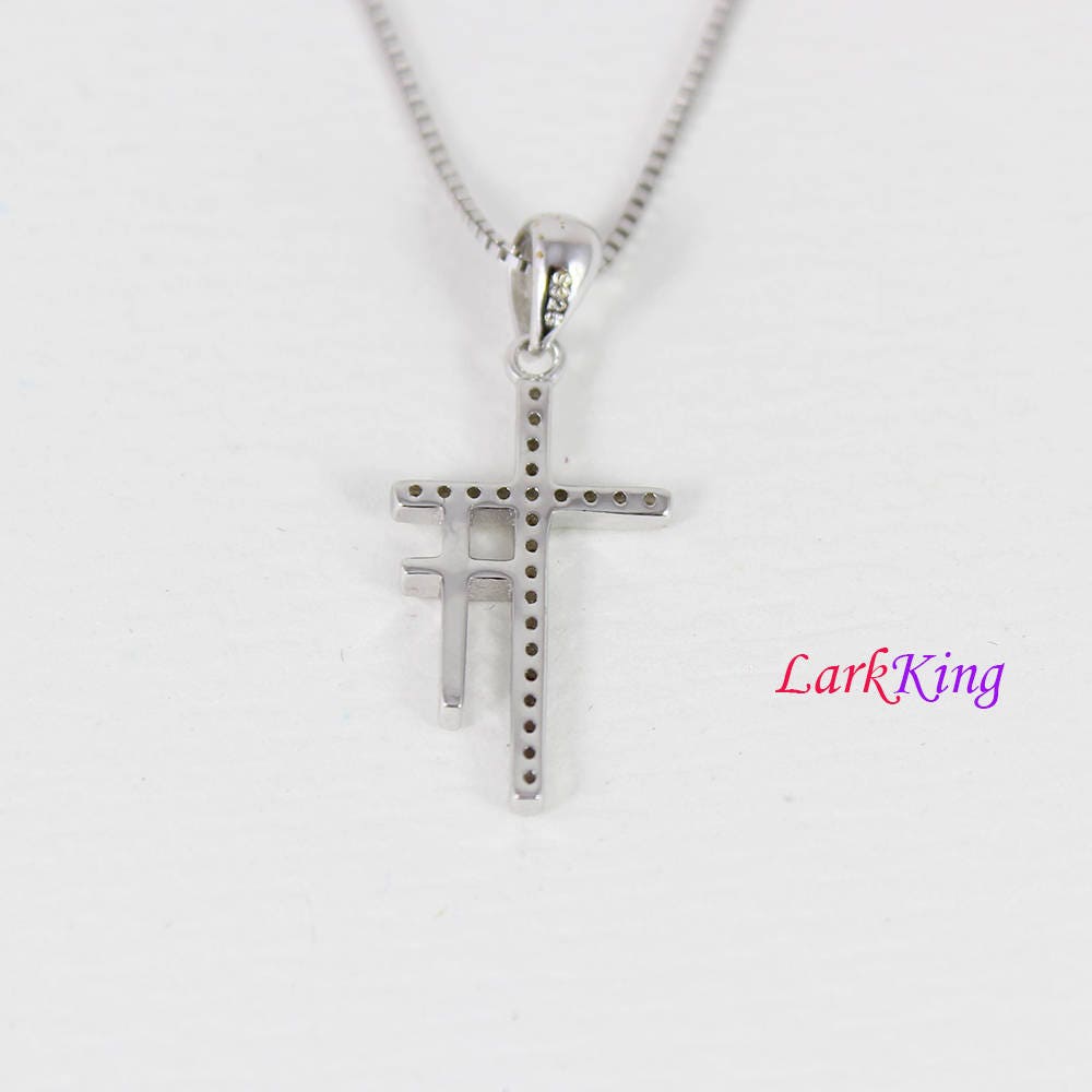 Sterling Silver Double Cross Necklace Small Cross Necklace | Etsy
