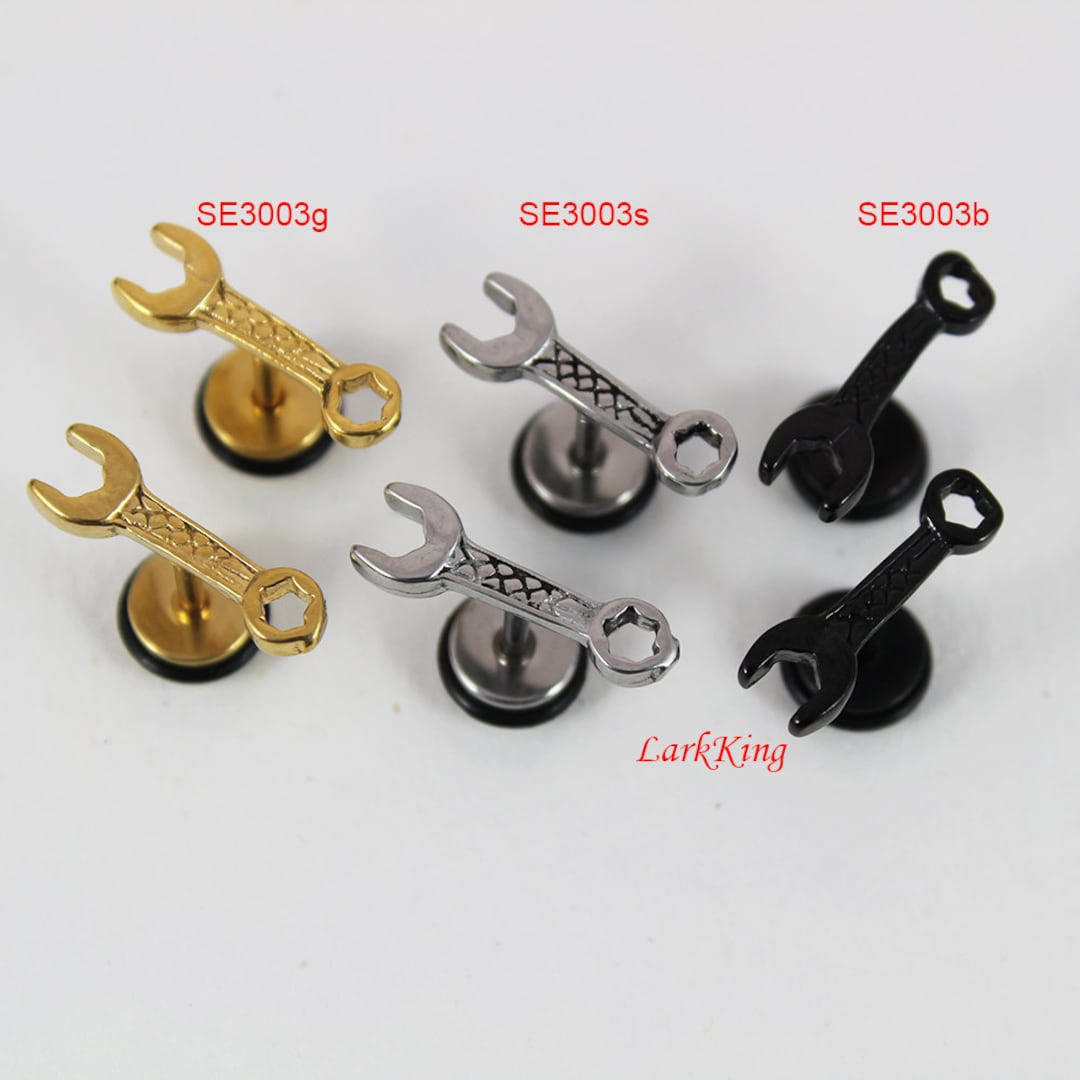 Wrench Stud Earrings; Tool Stud Earrings; Black Stud Earrings; Gold ...
