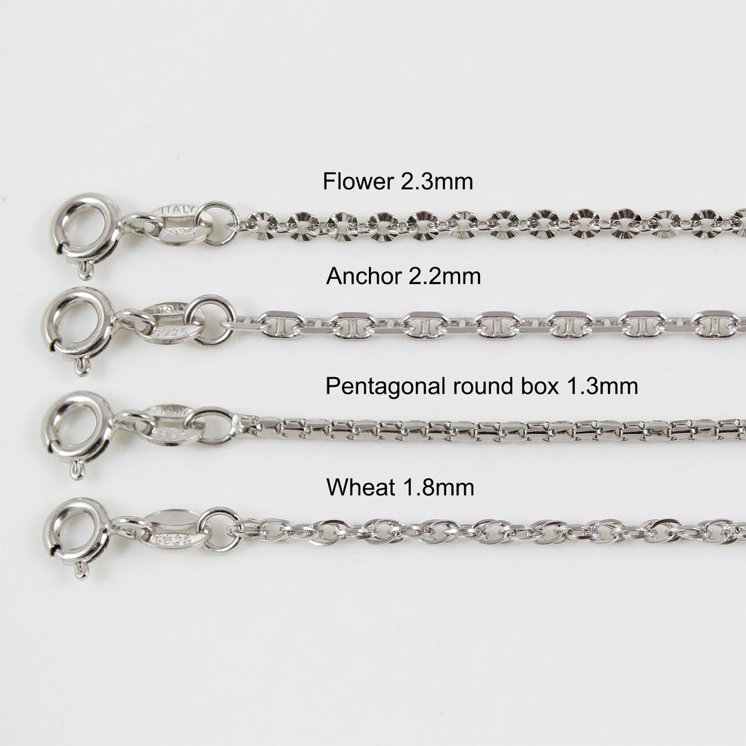 Sterling Silver Flower Chain, Anchor Chain, Pentagonal Round Box Chain ...