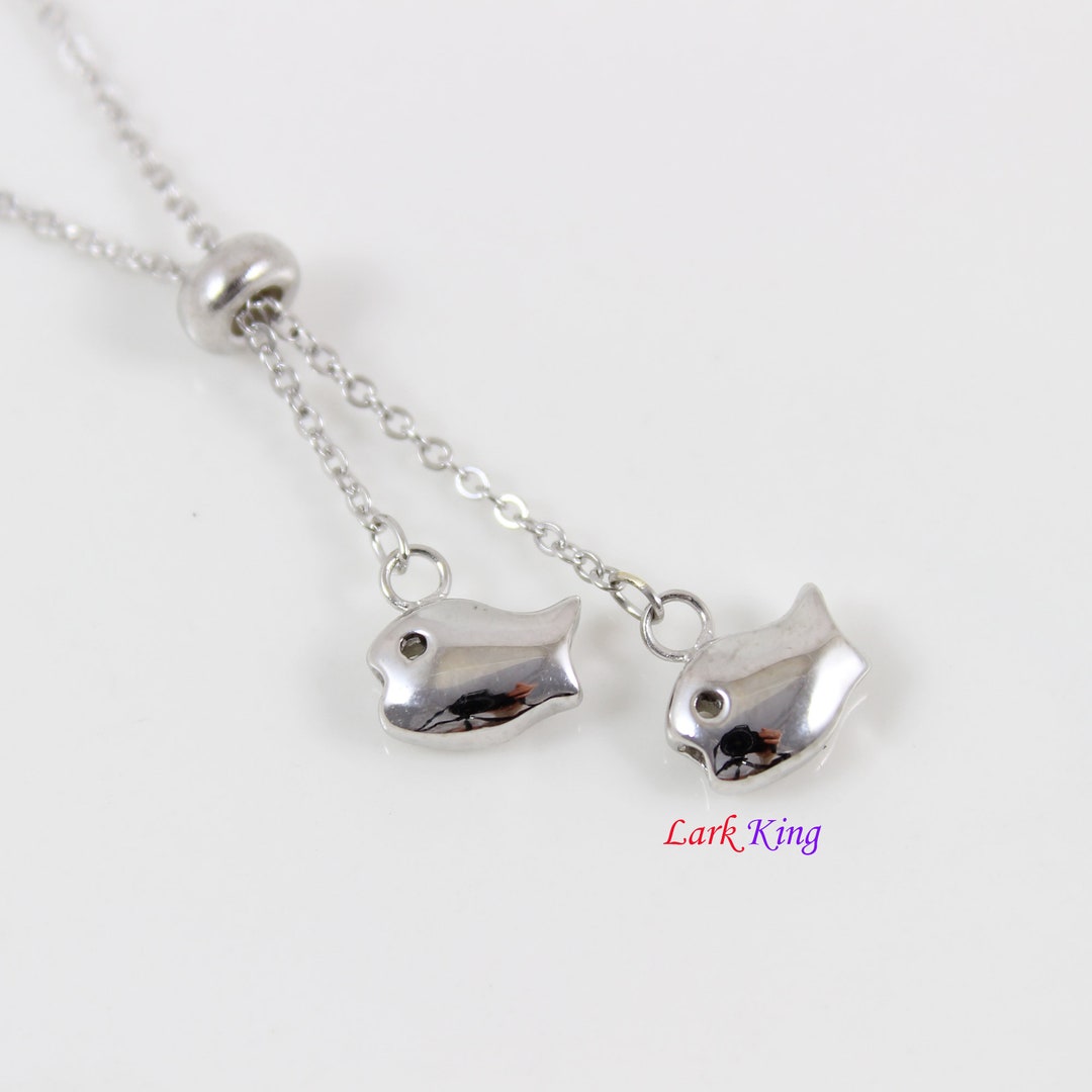 Sterling Silver Double Fish Necklace, Small Silver Double Fish Pendant ...