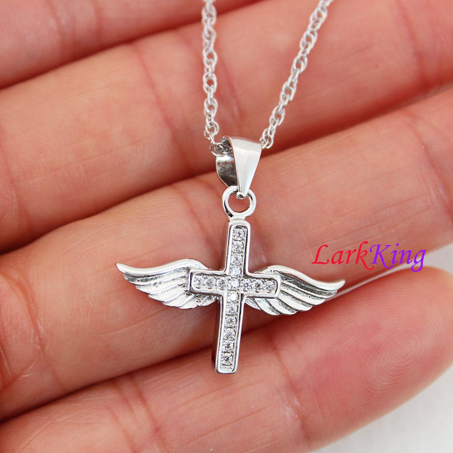 Sterling Silver Wings Cross Necklace Small Cross Necklace - Etsy