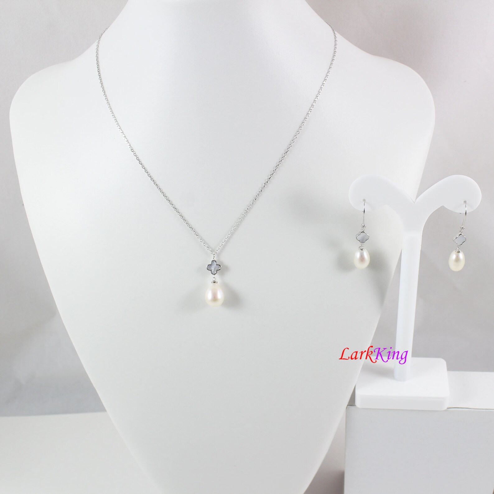 Sterling Silver Pearl Necklace and Earring Set,pearl Necklace,pearl ...