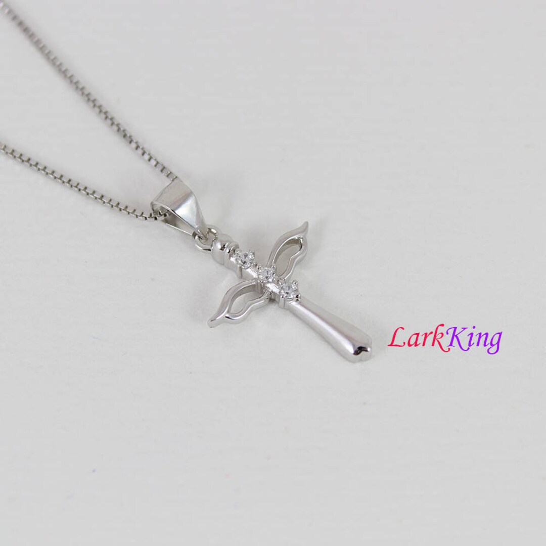 Small Angel Wings Cross Necklace, Sterling Silver Angel Cross Pendant ...
