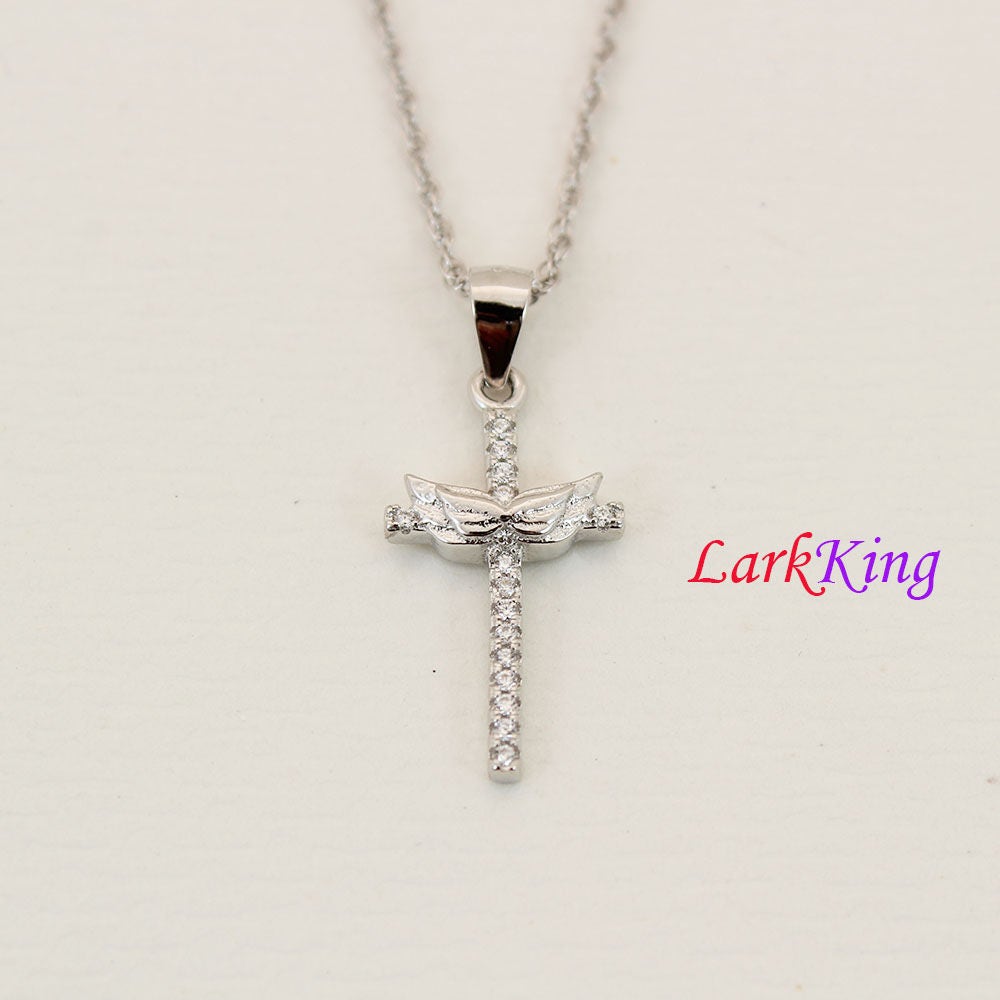 Angel Wings Cross Necklace Sterling Silver Cross Necklace | Etsy