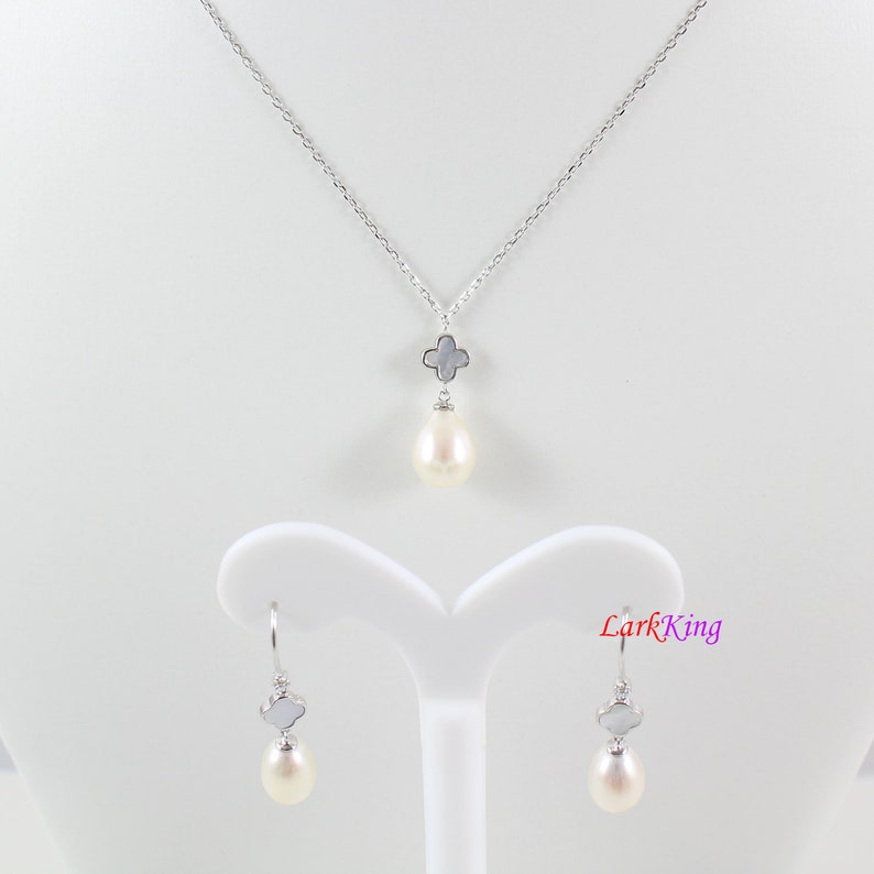 Sterling Silver Pearl Necklace and Earring Set,pearl Necklace,pearl ...