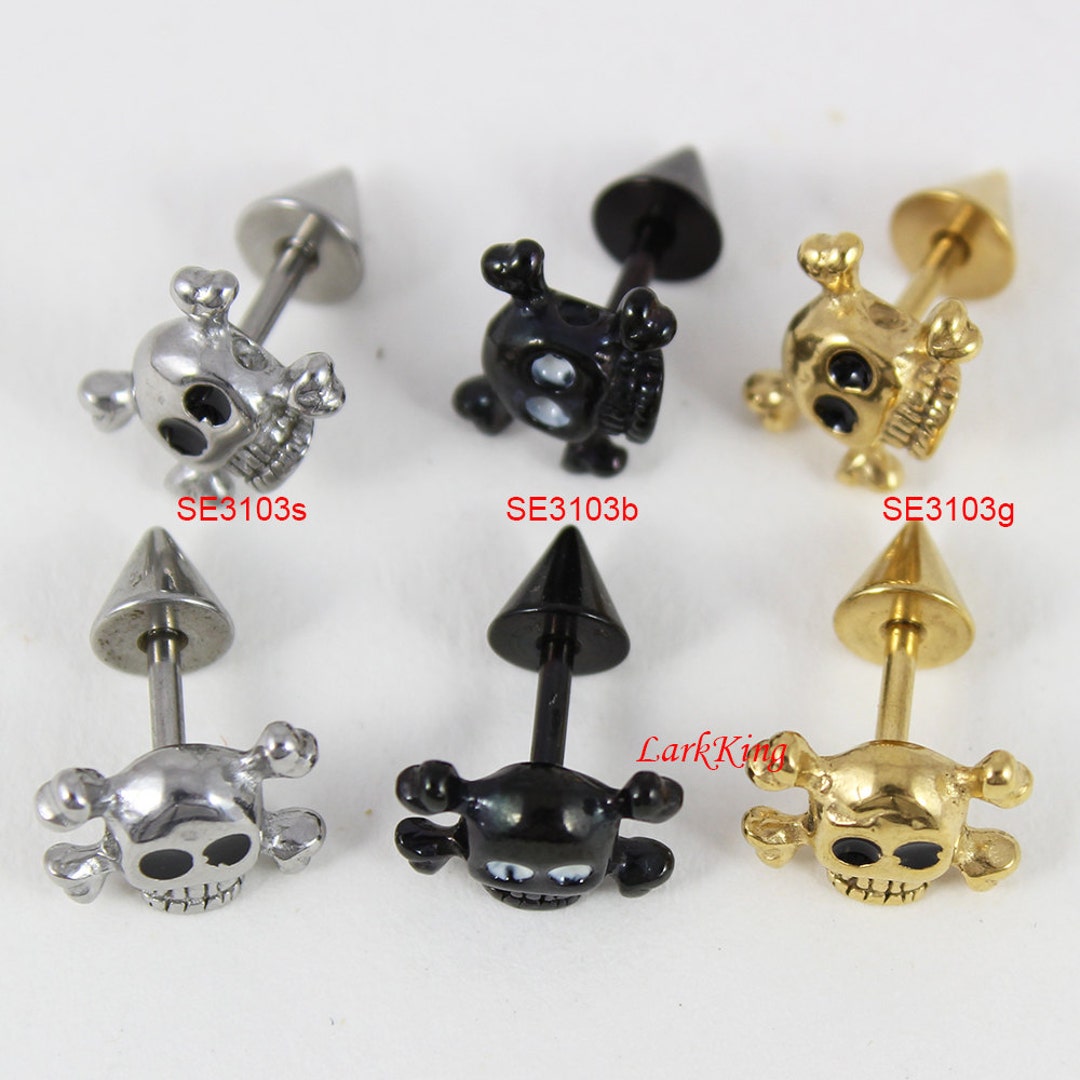 Tiny Skull Stud Earrings; Cute Skull Studs; Unique Skull Studs; Black ...